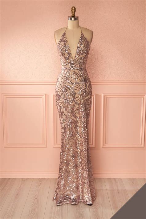 Dazzling Gold Sequin Plunging V Neck Halter Mermaid Long Evening Prom