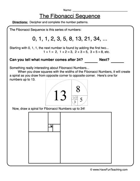Fibonacci Sequence Patterns Worksheet Have Fun Teaching