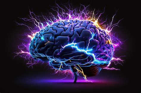 Premium Photo Brain Blast Neon Glowing Brain With Lightning Bolts