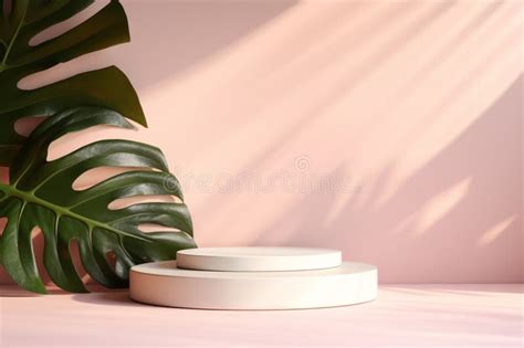 Minimal White Product Display Podium With Pink Background And Shadow Generative AI Illustration