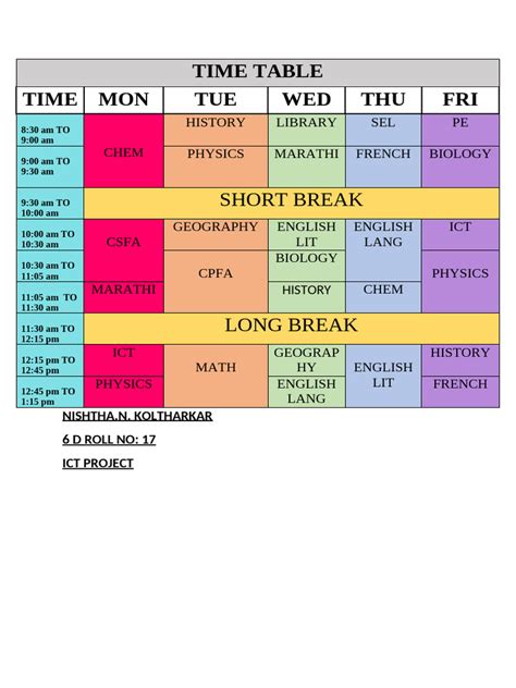 Time Table Ict Project Pdf