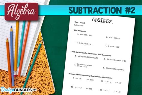 algebra subtraction 2 printable mathematics worksheet