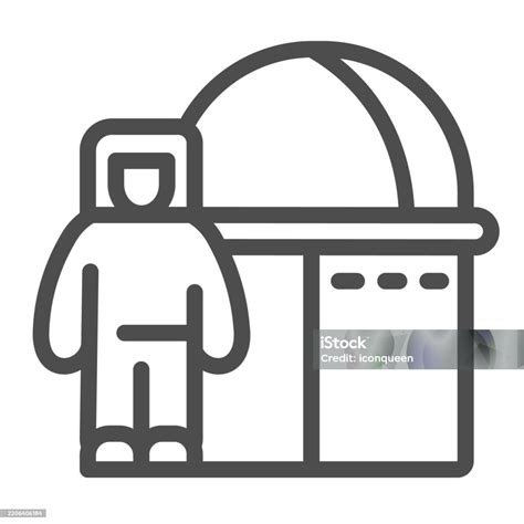 Space Exploration Station With Astronaut Line Icon Cosmos Concept Vector Graphics Spaceman And