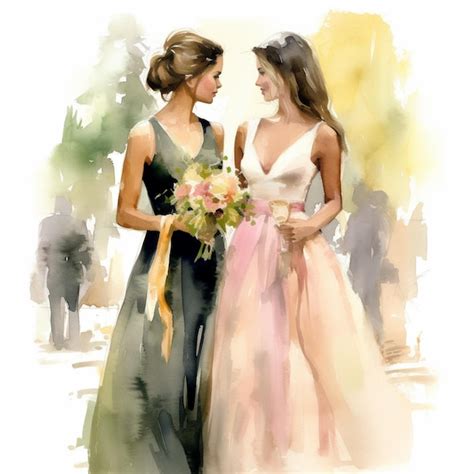 Premium Photo There Are Two Women In Dresses Standing Next To Each