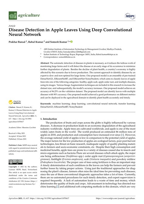 PDF Disease Detection In Apple Leaves Using Deep Convolutional Neural Network