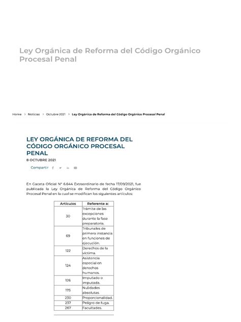 Ley Orgánica De Reforma Del Código Orgánico Procesal Penal Moore Pdf