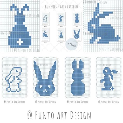 Grid Pattern 24 Charts Bunny Design Mosaic Crochet Pattern C2c Graphgan Graph Paper For Knitting