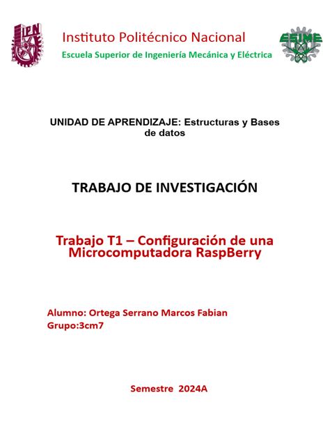 Trabajo T1 Configuración De Una Microcomputadora Raspberrys Pdf