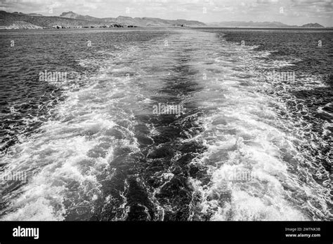 Wake In The Sea Behind Big Ship Prop Wash Of A Tanker Underway In Open