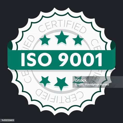 Iso 9001 인증 사인 환경 관리 시스템 국제 표준 승인 스탬프 녹색 격리된 벡터 아이콘 검사 보기에 대한 스톡 벡터 아트