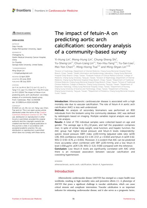 Pdf The Impact Of Fetuin A On Predicting Aortic Arch Calcification