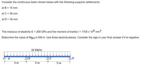 Solved Consider The Continuous Beam Shown Below With The