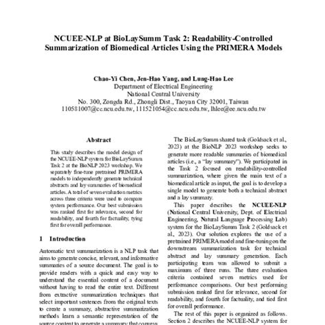 Ncuee Nlp At Biolaysumm Task 2 Readability Controlled Summarization Of Biomedical Articles