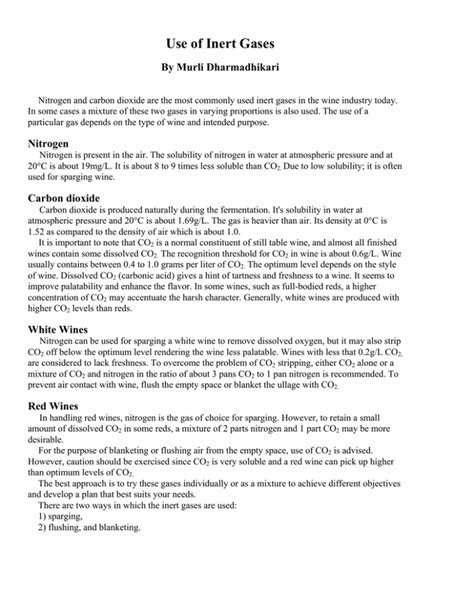 Inert Gases In Wine Nitrogen CO Uses