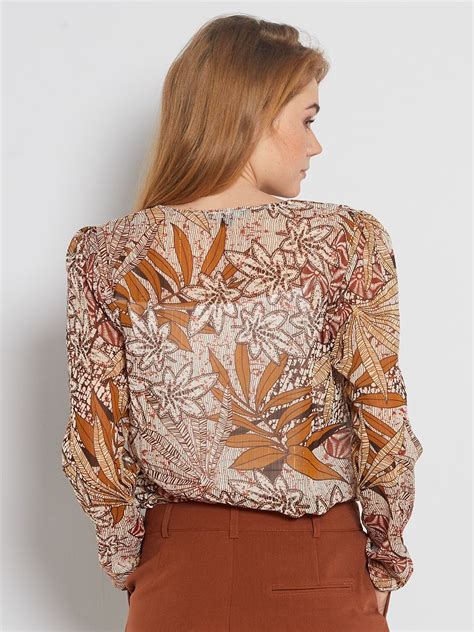 Blouse en voile imprimé beige Kiabi 15 00