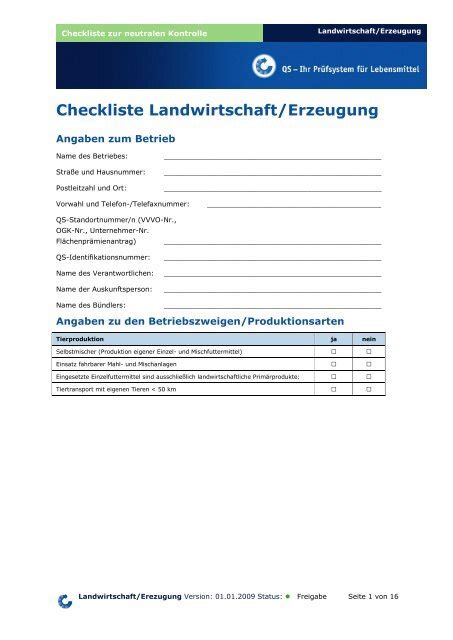 Checkliste Landwirtschaft Erzeugung Eichenhof