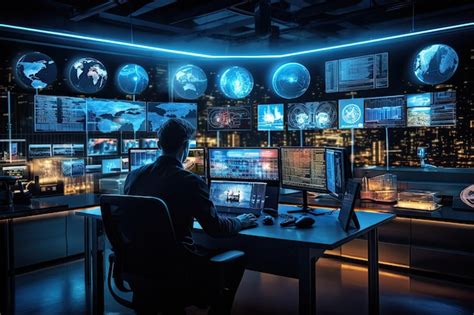 Premium Ai Image Rear View Of Military Surveillance Officer Cyber Control And Monitoring