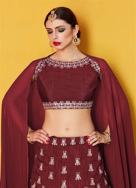 Maroon Embroidered Art Silk Semi Stitched Lehenga Payal Creation
