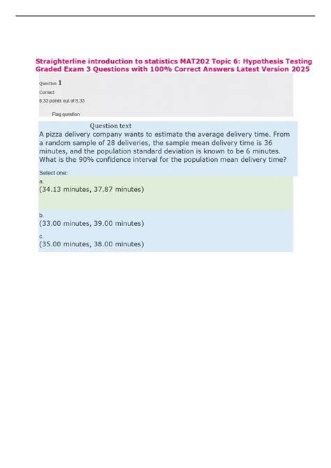 Straighterline Introduction To Statistics Mat202 Topic 6 Hypothesis Testing Graded Exam 3