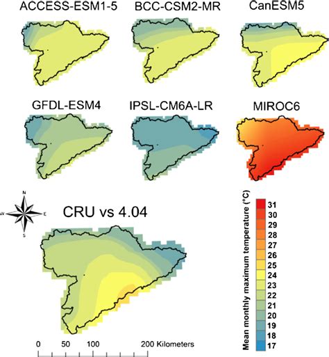Spatial Distribution Of Monthly Mean Maximum Temperature Based On Cru Download Scientific