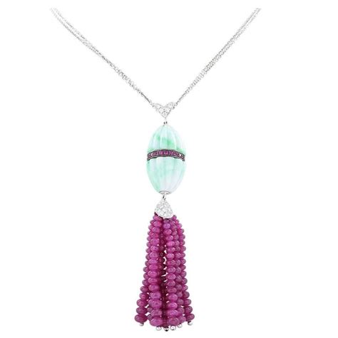 Ruby Jade And Diamond Tassel Necklace For Sale At 1stdibs