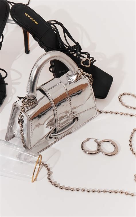 Silver Metallic Tab Mini Cross Body Accessories Plt