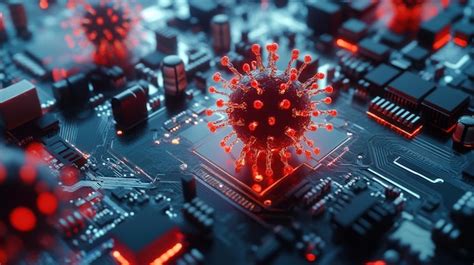 Digital Virus On Circuit Board Premium Ai Generated Image