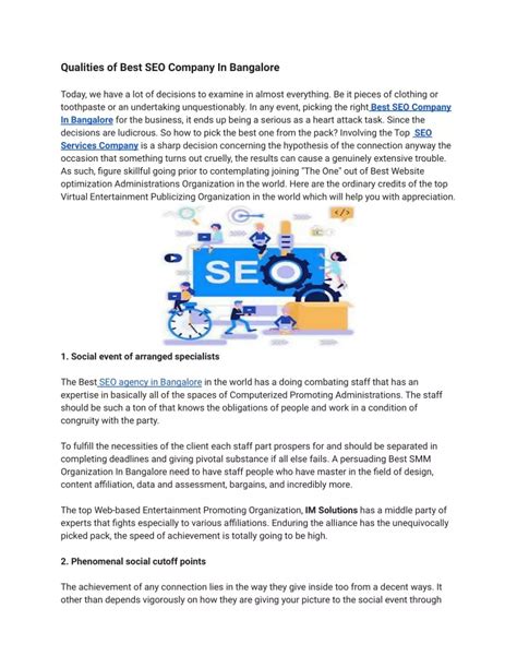 Ppt Qualities Of Best Seo Company In Bangalore Powerpoint