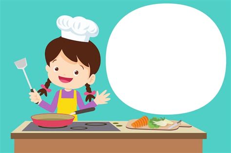Menina Bonita Sorriso De Chef Presente Cozinhando Na Cozinha Vetor