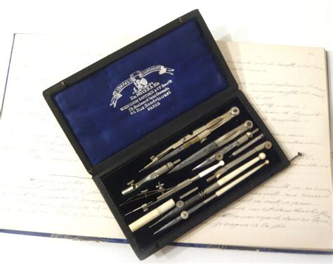 Antique Drafting Box Brass Draft Tool Small Wooden Box Compass Drafting Tools Drafting Wooden