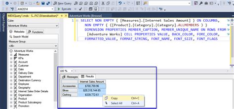 sql server 2008 copy paste results from cube browser in ssms 2017