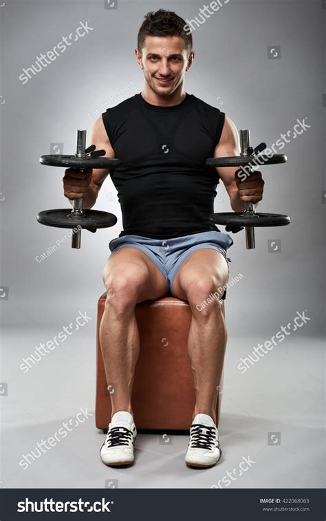 Man Doing Biceps Curl Seated Position Stock Photo Shutterstock