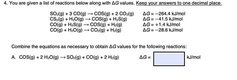 Solved So2 G 3co G →cos G 2co2 G Cs2