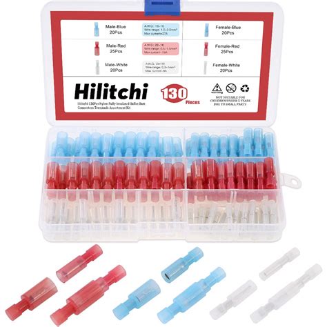 Hilitchi 130 Pcs 24 10AWG Assorted Nylon Fully Insulated Female Male