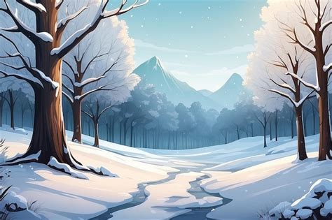 Premium Photo Scene With Snow On Ground And Trees Illustration