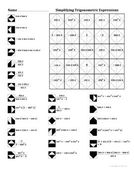 Simplifying Trigonometric Expressions Color Worksheet By Aric Thomas