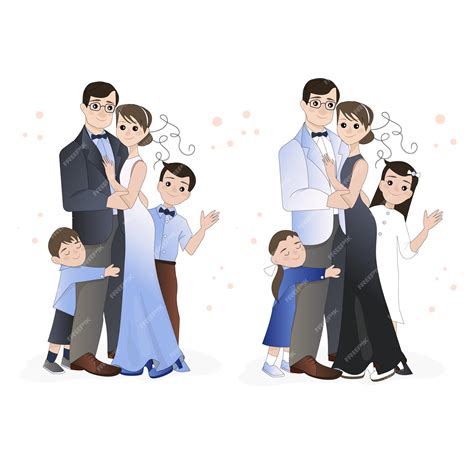 Ilustração De Uma Família Feliz E Alegre Pai Mãe E Filhos Retrato De