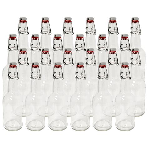 16 Oz Ez Cap Clear Glass Beer Bottles 2pk