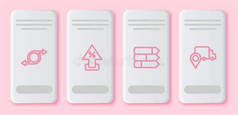 Set Line Arrow Percent Up Arrow Pie Chart Infographic And Delivery Tracking White Rectangle