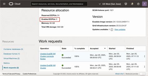 Exascaleインフラストラクチャ上のoracle Exadata Database Serviceのecpuをゼロに拡張