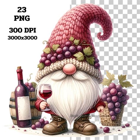 Wine Gnome Clipart Gnome Drinking Whimsical Wine Gnome Clipart Kitchen Decor Gnome Clipart