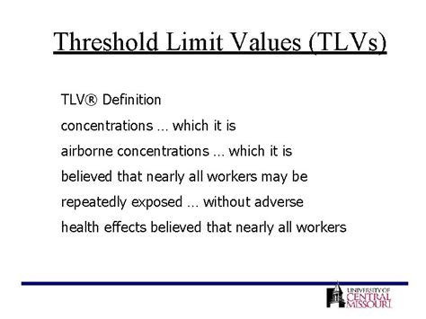 Threshold Limit Values Tlvs Tlv Definition Concentrations Which