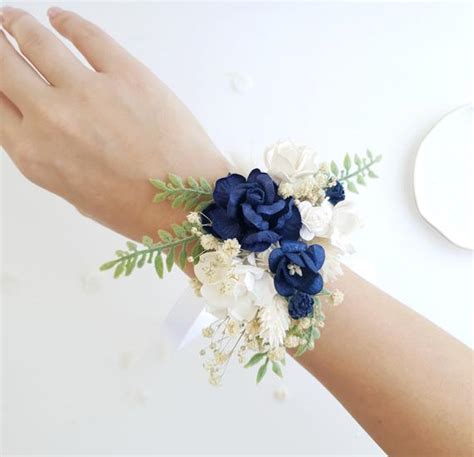Flower Wrist Corsage Navy Wrist Corsage Blue Navy Bridesmaids Wrist