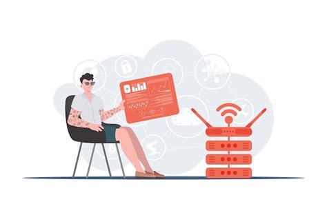 Premium Vector Iot Concept A Man Sits In A Chair And Holds A Panel With Analyzers And