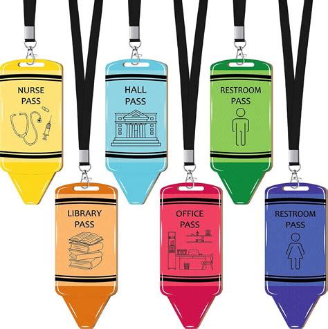 Sabary 6 Sets Hall Pass Lanyards And School Passes Set Unbreakable Wooden Bathroom