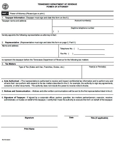Free Tax Power Of Attorney Form Tennessee