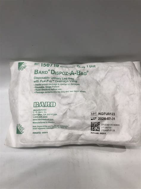 New Bard 150719 Dispoz A Bag Urinary Leg Bag With Flip Flo Drainage