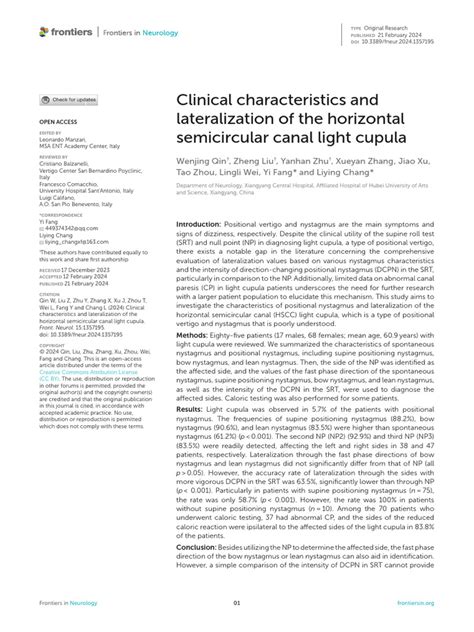 Clinical Characteristics And Lateralization Of The Horizontal
