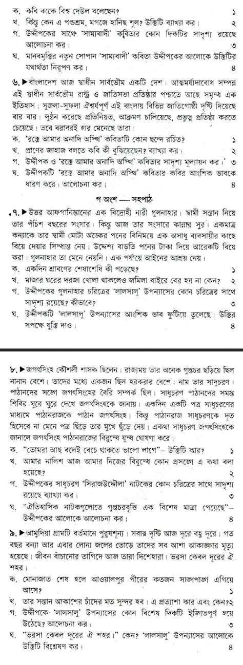 Hsc Bangla 1st Paper Model Question 01