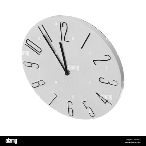 Clock Showing Five Minutes Until Midnight On White Background New Year